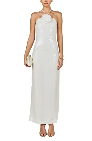 Endless Rose Sequin Halter Maxi Dress - White