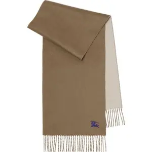 Burberry Reversible Ekd Embroidered Cashmere Scarf Vole Brown/ Smokegrey