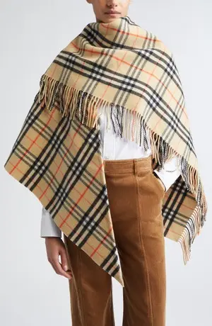 Burberry Check Wool And Cashmere Cape - Sand