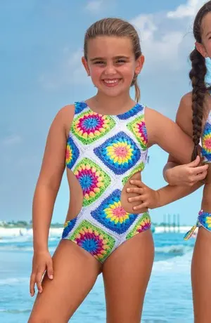 LIMEAPPLE Crochet Printed Cutout One Piece Swimsuit