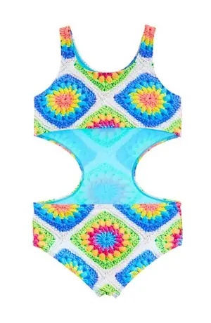 LIMEAPPLE Crochet Printed Cutout One Piece Swimsuit