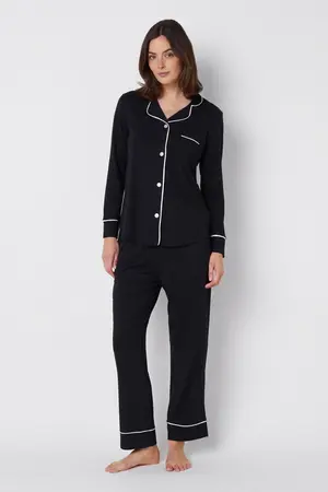 THE CAT'S PAJAMAS Classic Solid Pima Knit Pajama Set Black