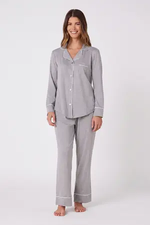 THE CAT'S PAJAMAS Classic Solid Pima Knit Pajama Set Heather Grey