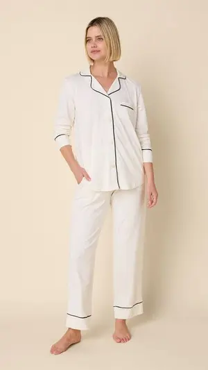 THE CAT'S PAJAMAS Pima Knit Pajama Set - Ivory