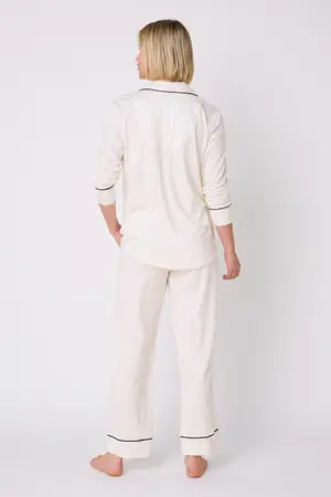 THE CAT'S PAJAMAS Classic Solid Pima Knit Pajama Set - Ivory