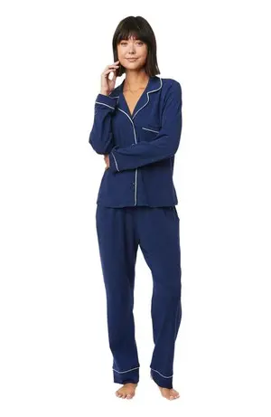 THE CAT'S PAJAMAS Pima Knit Pajama Set - Marine Blue