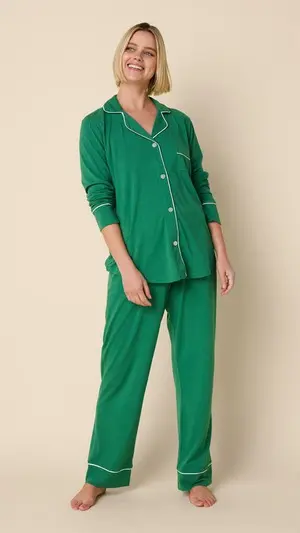 THE CAT'S PAJAMAS Classic Solid Pima Knit Pajama Set - Pine