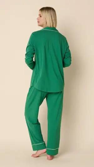 THE CAT'S PAJAMAS Classic Solid Pima Knit Pajama Set - Pine