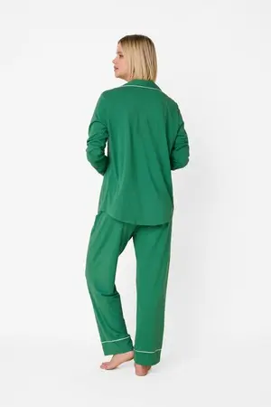 THE CAT'S PAJAMAS Classic Solid Pima Knit Pajama Set - Pine