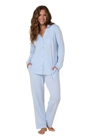 THE CAT'S PAJAMAS Pima Knit Pajama Set - Powder Blue