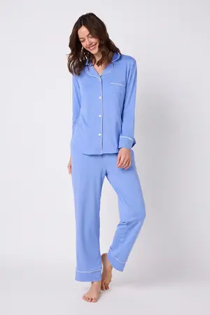 THE CAT'S PAJAMAS Classic Solid Pima Knit Pajama Set Provence