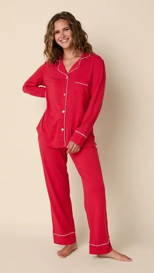 THE CAT'S PAJAMAS Pima Knit Pajama Set - Red