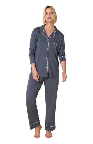 THE CAT'S PAJAMAS Pima Knit Pajama Set - Steel Blue