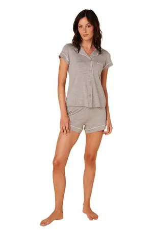THE CAT'S PAJAMAS Pima Knit Short Set - Classic Heather Grey