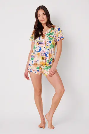 THE CAT'S PAJAMAS Classic Solid Pima Knit Pajama Short Set - Moroccan Magic