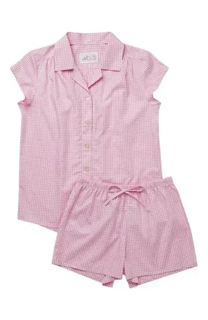 THE CAT'S PAJAMAS Luxe Pima Short Print Set - Classic Gingham Pink