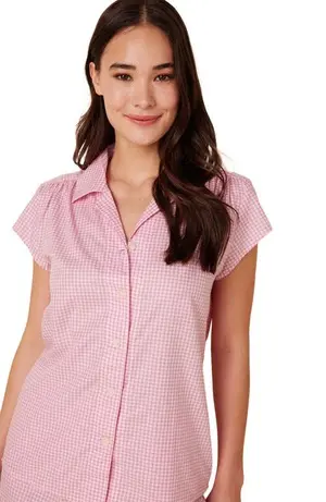 THE CAT'S PAJAMAS Luxe Pima Short Print Set - Classic Gingham Pink