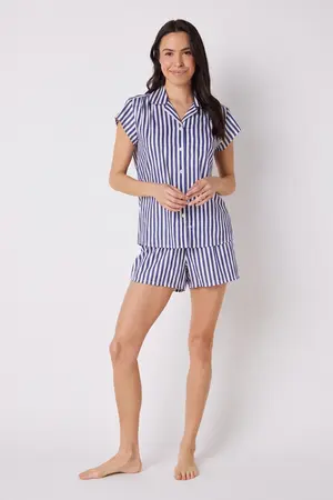THE CAT'S PAJAMAS Pima Cotton Pajama Short Set - Navy