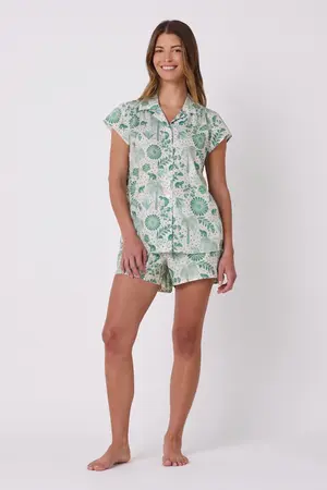 THE CAT'S PAJAMAS Pima Cotton Pajama Short Set - Palmera
