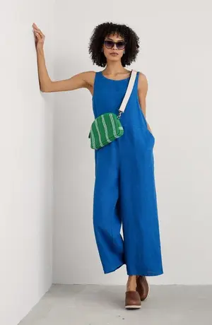 SEASALT CORNWALL Salt Airy Crop Wide Leg Linen Jumpsuit - Cargo