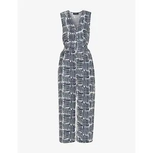 Whistles Graphic-print Sleeveless Woven Jumpsuit - Blue