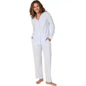 THE CAT'S PAJAMAS Pima Knit Pajama Set Conversational - Essential Stripe Heavenly Blue