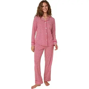 THE CAT'S PAJAMAS Pima Knit Pajama Set Conversational - Essential Stripe Red