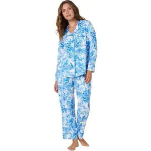 THE CAT'S PAJAMAS Pima Knit Pajama Set Conversational - Palm Grove Toile