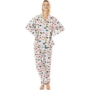 THE CAT'S PAJAMAS Pima Knit Pajama Set Conversational - Sushi White