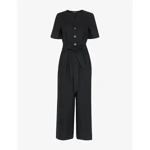 Whistles Fiona Linen Jumpsuit - Black
