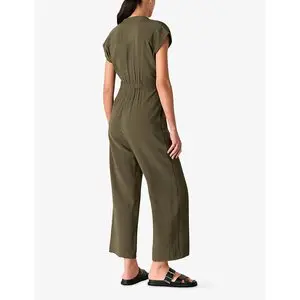 Whistles Cap-sleeved Drawstring-waist Woven Jumpsuit - Khaki/olive
