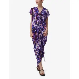 LEEM Ruched-front Printed Woven Kaftan