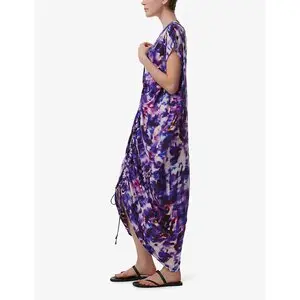 LEEM Ruched-front Printed Woven Kaftan