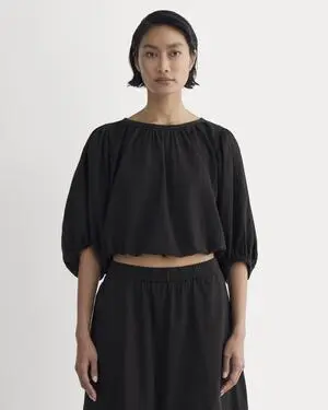 Everlane Gauze Puff-sleeve Top - Black