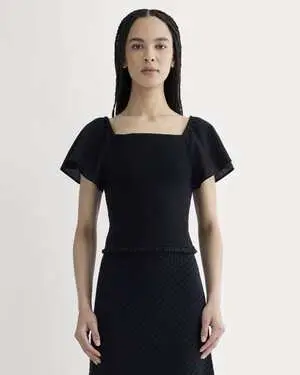 Everlane Gauze Smocked Top - Black