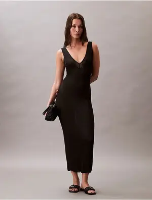 Calvin Klein Viscose Rib Midi Dress In Black - 50% Off | Editorialist