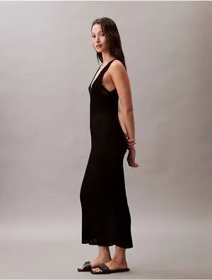 Calvin Klein Viscose Rib Midi Dress - Black