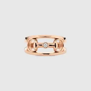 Gucci Horsebit 18k Wide Diamond Ring - Rose Gold