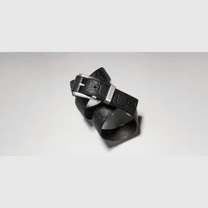 Gucci Embossed Gg Leather Belt With Squared Buckle - Black