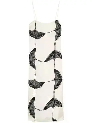 Khaite Sicily Crane-print Midi Dress