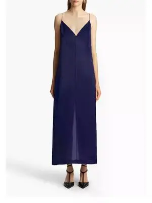 Khaite Tulula Satin Slip Maxi Dress - Blue