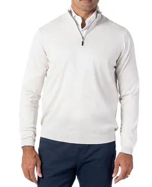 Robert Talbott Eastwood Quarter Zip Sweater - Oatmeal With Gray Tipping