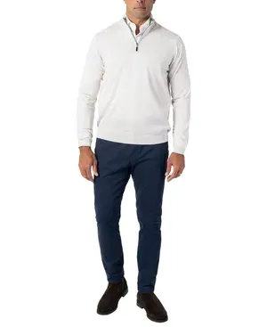 Robert Talbott Eastwood Quarter Zip Sweater - Oatmeal With Gray Tipping