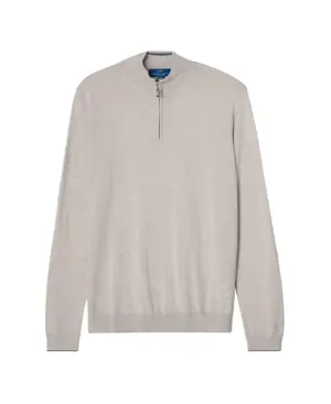 Robert Talbott Eastwood Quarter Zip Sweater - Oatmeal With Gray Tipping