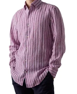 Robert Talbott Morgan Multi Check Linen Shirt Navy/raspberry