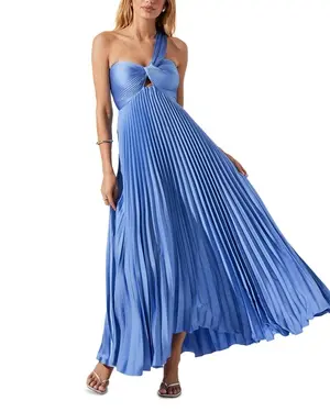 Astr The Label Rasya One Shoulder Pleated Maxi Dress