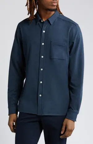 RHONE Wfh Knit Button-up Shirt - Navy