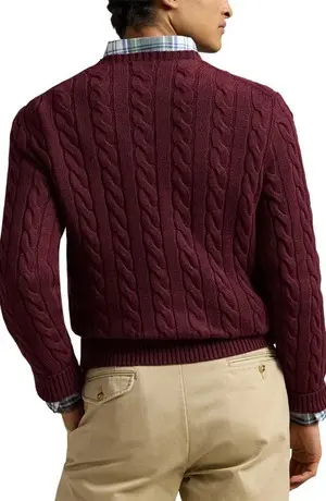 Polo Ralph Lauren Cable Knit Cotton Crewneck Sweater - Mulberry Jam Heather
