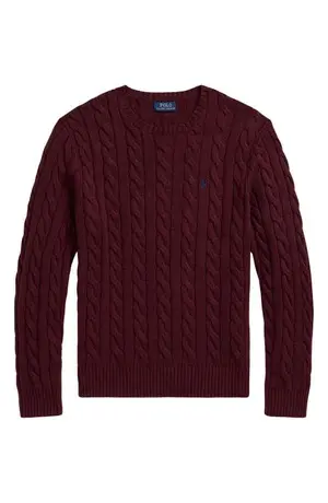 Polo Ralph Lauren Cable Knit Cotton Crewneck Sweater - Mulberry Jam Heather