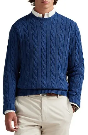 Polo Ralph Lauren Cable Knit Cotton Crewneck Sweater - Rustic Navy Heather/navy